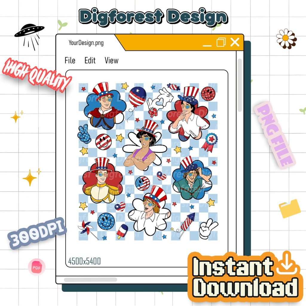 4th of July Disney Prince PNG | Prince Eric & Aladdin Checkered Design ...