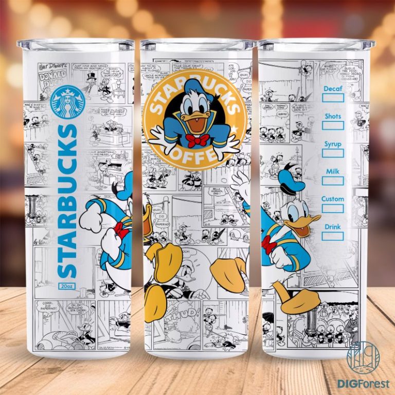 Disney Donald Duck Coffee 20 oz Skinny Tumbler Sublimation Design ...