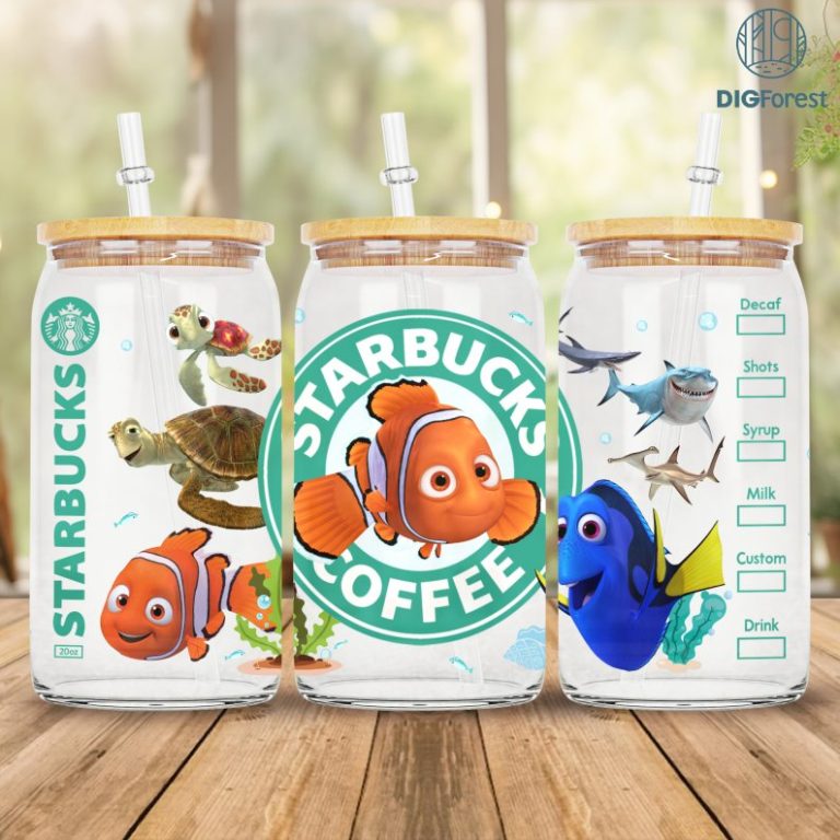 Disney Finding Nemo Glass Can Png, Finding Nemo 16oz glass can wrap Png ...