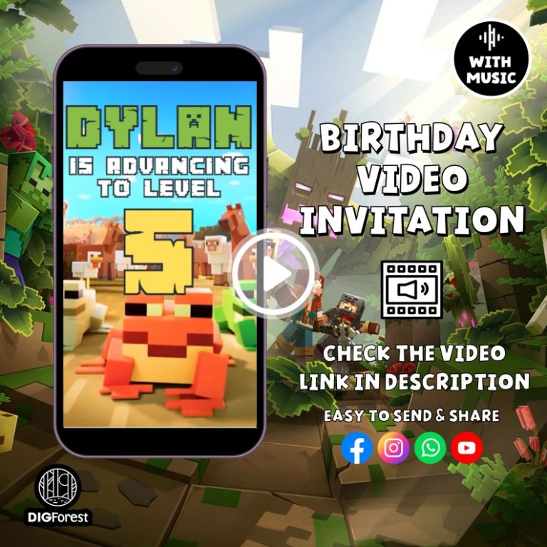 Minecrafter Birthday Invitations | Editable Minecraft Birthday ...