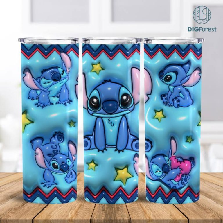 Disney Stitch Tumbler Sublimation Design Download PNG, 3D Inflated ...