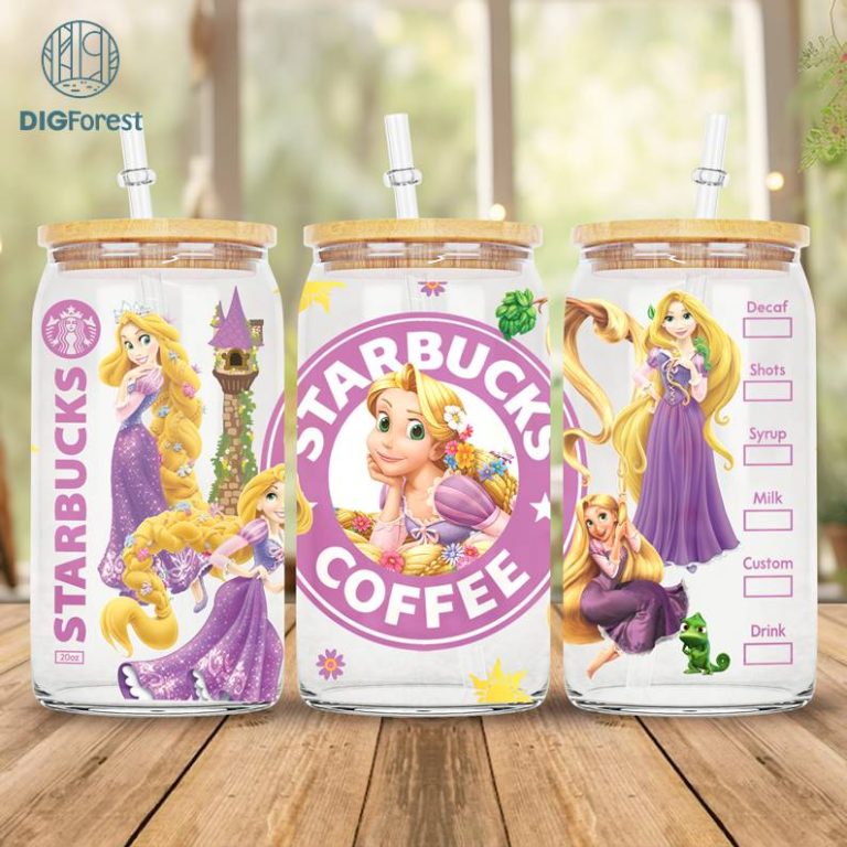 Disney Rapunzel Glass Can Tumbler Wrap PNG | Lost Princess 16oz Libbey ...