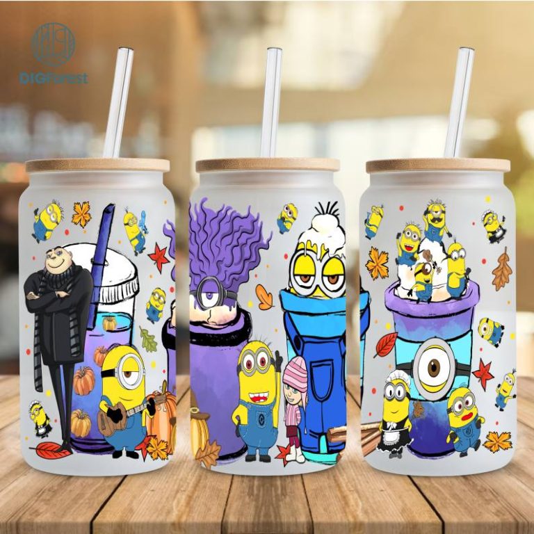 Minion Cartoon Minions Gru 16oz Glass Can | Minions Tumbler Design PNG ...