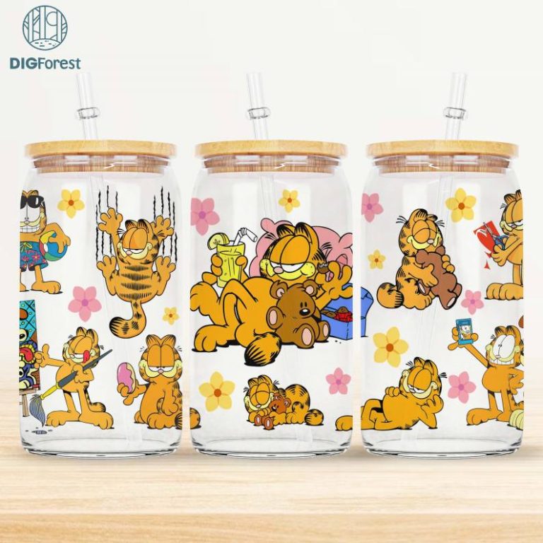 Garfield Cat Cartoon 80S Glass Can, 80S Cartoons Png, Garfield Summer ...
