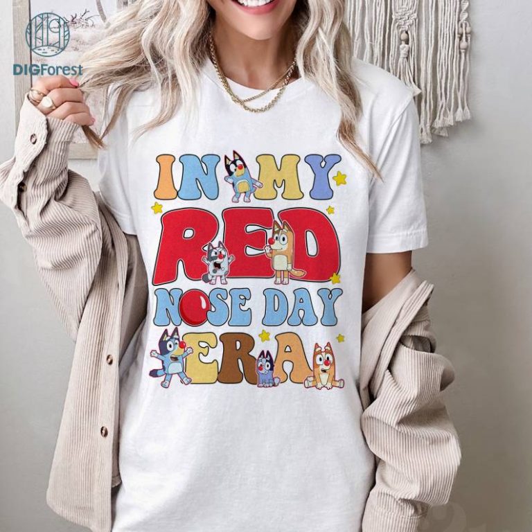 Bluey Red Nose Day 2024 Shirt, Bluey Red Nose Day T-Shirt, Bluey Red ...