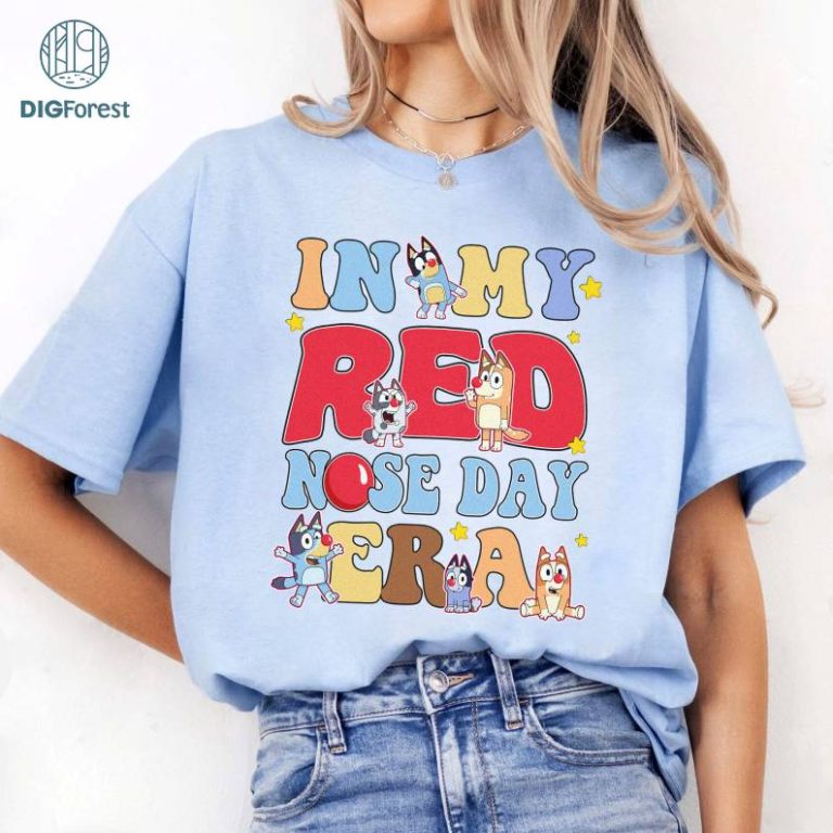 Bluey Red Nose Day 2024 Shirt, Bluey Red Nose Day T-Shirt, Bluey Red ...