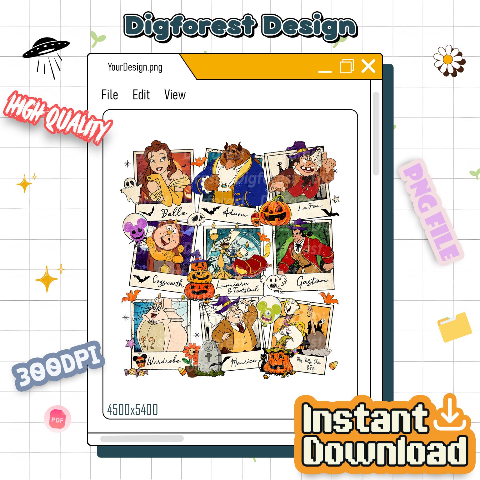 Vintage Beauty and The Beast Halloween PNG, Disney Belle Princess PNG ...