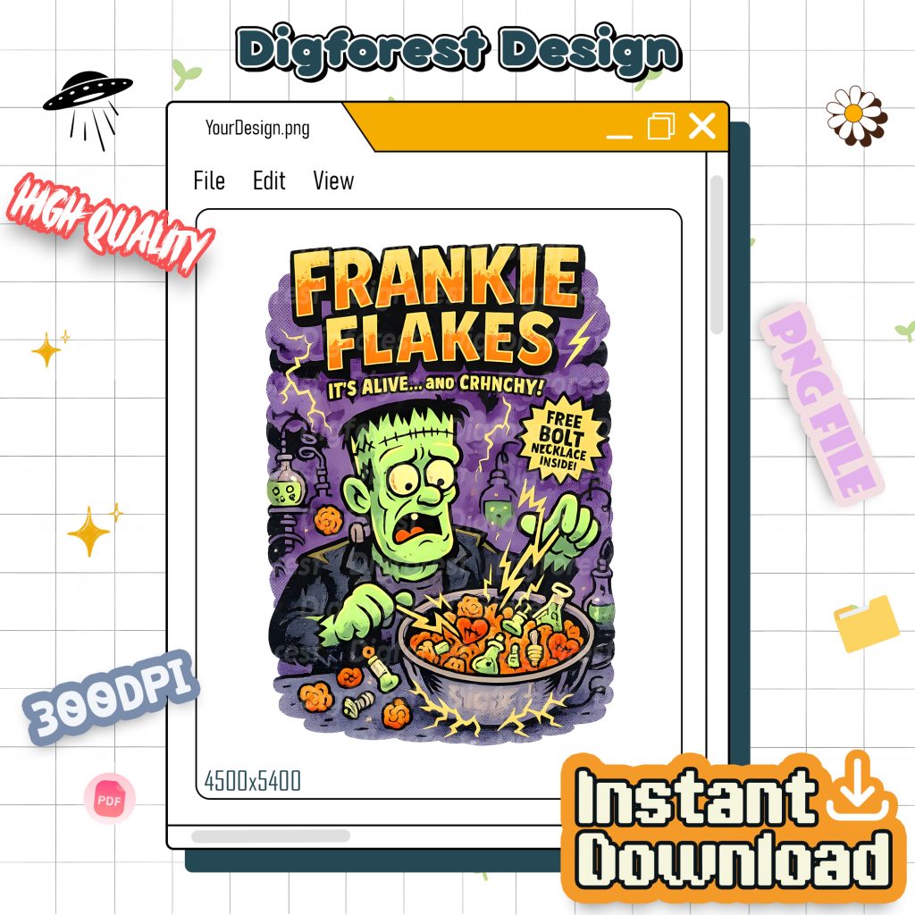 Frankie Flakes Cereal PNG – Frankenstein Halloween PNG, Spooky Monster ...