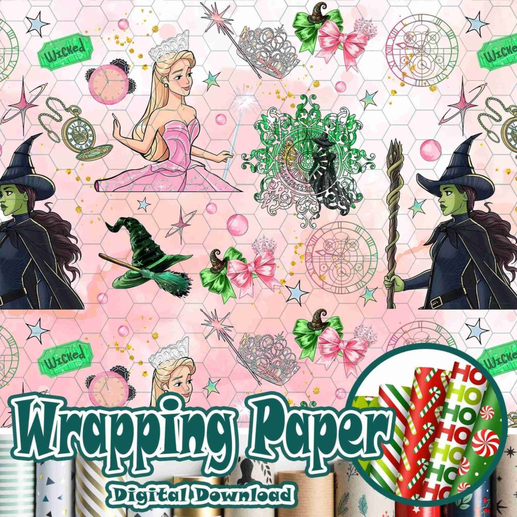 Wicked Movie Wrapping Paper – Glinda & Elphaba Green/Pink Matching ...